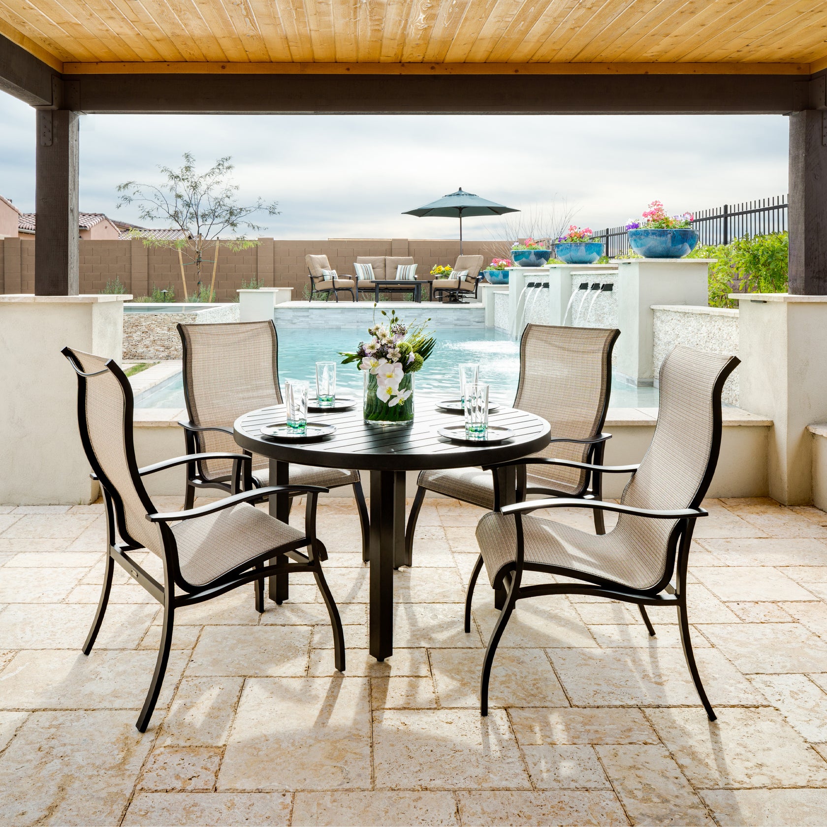 Albany Sling High Back Dining Chair by Mallin | Aluminum Dining Chairs ...