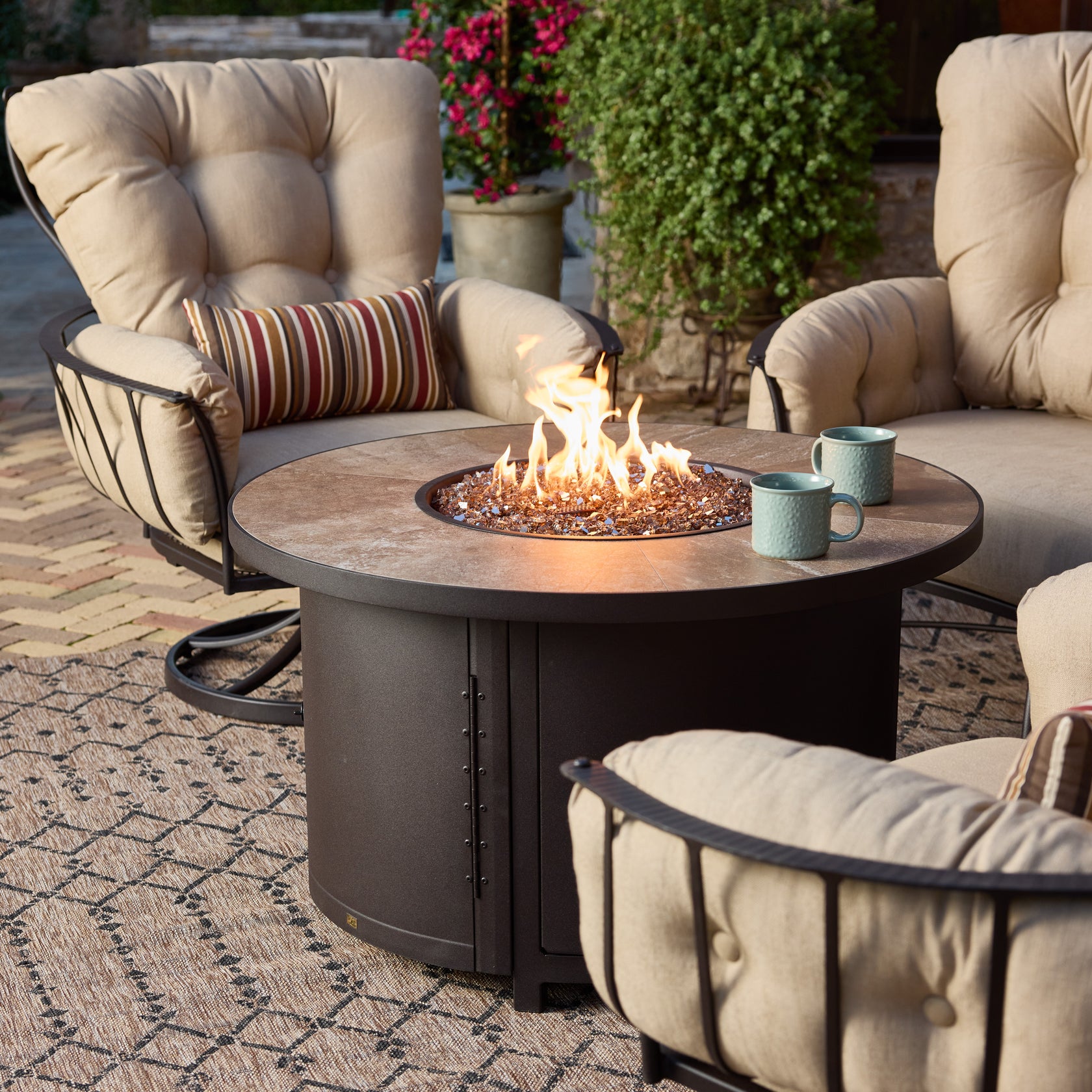 54" Round Chat Height Capri Fire Pit by O.W. Lee | Wrought Iron Fire ...