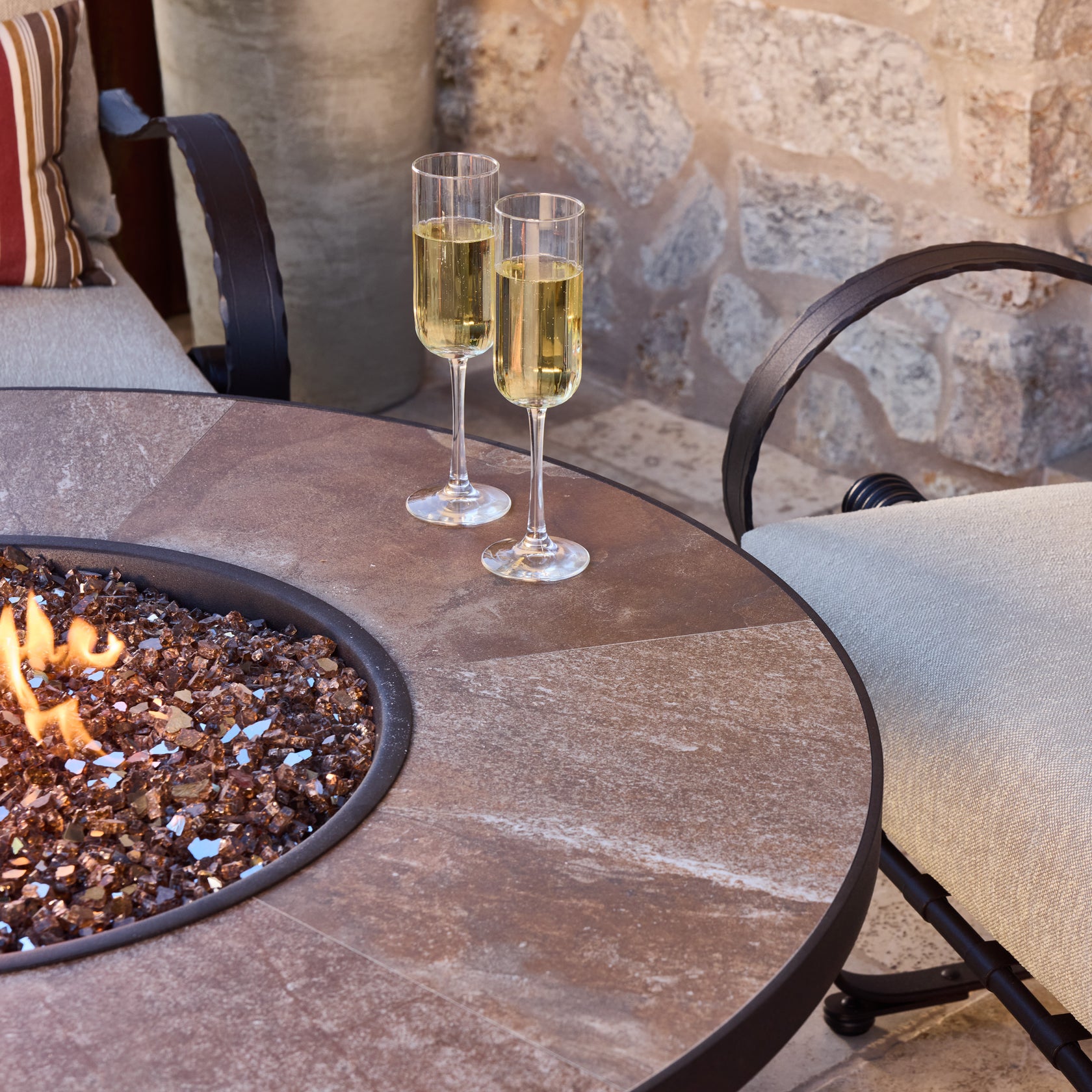 54" Round Chat Height Capri Fire Pit by O.W. Lee | Wrought Iron Fire ...